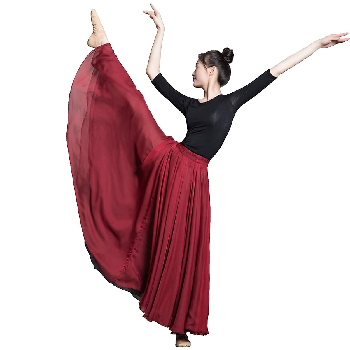 ROYAL SMEELA 720 Long Ballet Skirt Women Fairy Lyrical Dance Skirt Modern Dance Costume Flowy Maxi Skirts for Ballerina Jujube Red