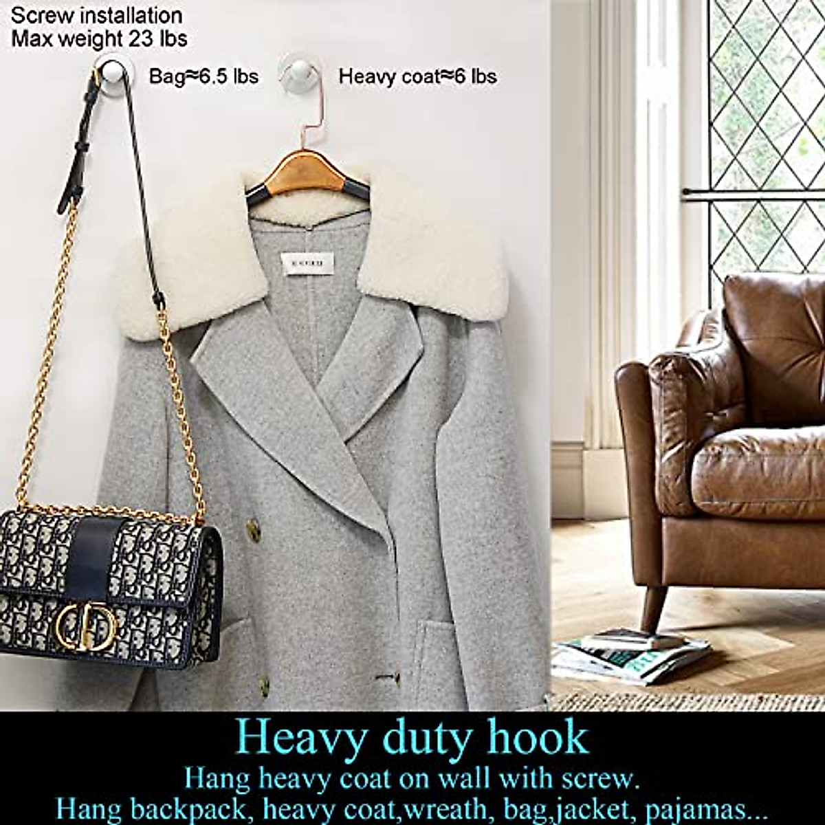 HIKIYEAT Solid Aluminum Towel Hook,Wall Hooks,Adhesive and Screw Installation,2 Pack,Heavy Duty,Hanging Robe,Loofah Holder,Minimalist Design,Door Hanger,for Glass Shower Bathroom,Coat(Matte Silver)