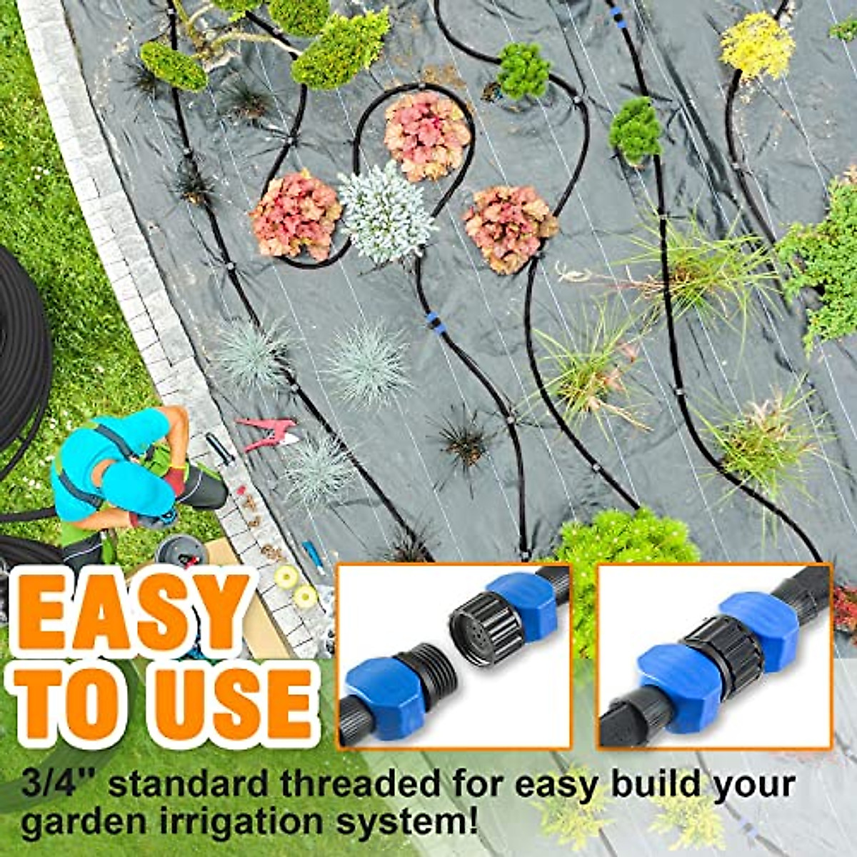 LAVEVE Soaker Hoses for Garden 15 FT, Heavy Duty Drip Irrigation Hose Save 80% Water, Leakproof Double Layer Sprinkler Hose 15 Foot Black Water Hose for Watering System Garden Beds Vegetable