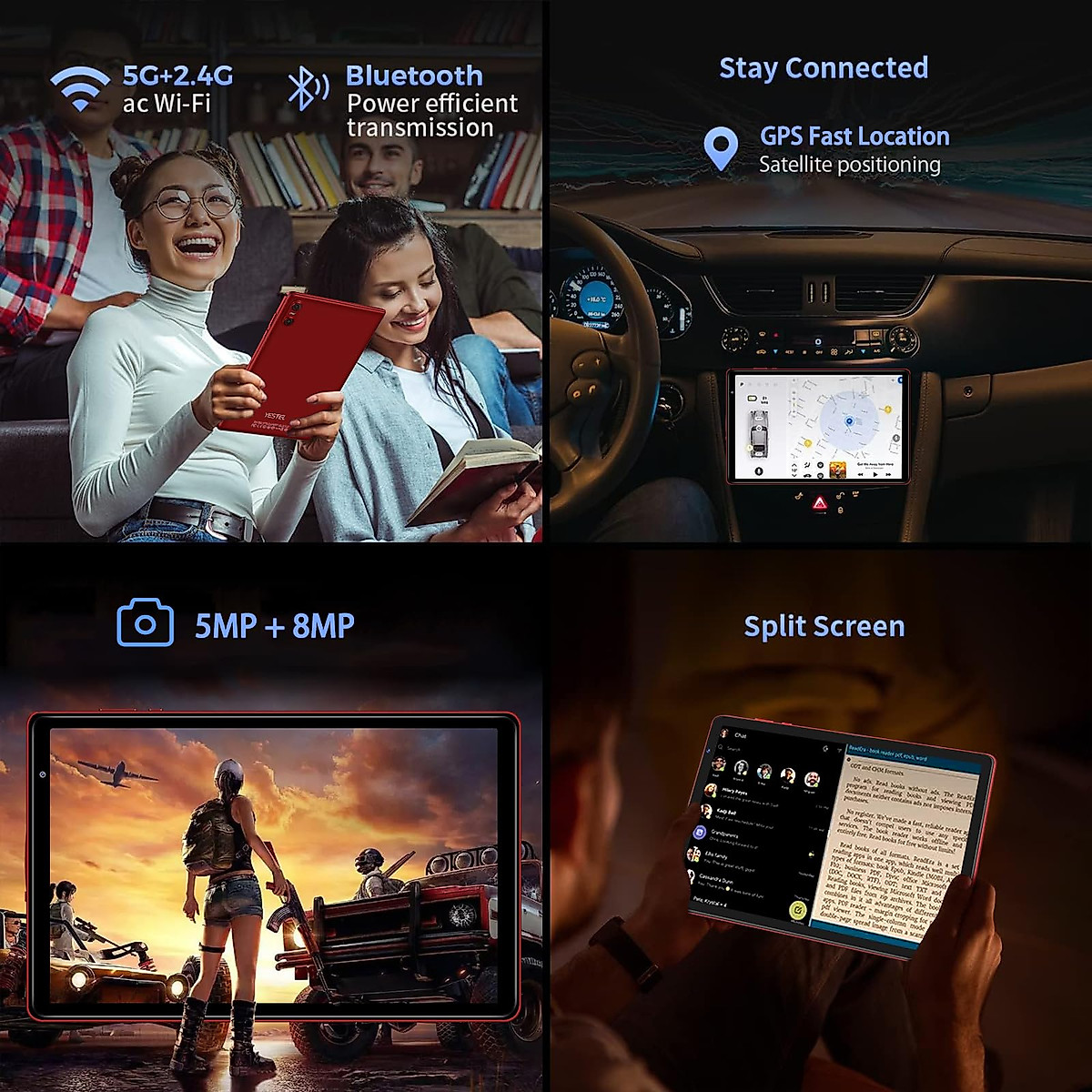 YESTEL 2023 Newest Android 13 Tablet 10 inch Tablet with 12GB RAM + 128GB ROM,1TB Expand,2.0GHz Octa-Core Processor,IPS HD Display,Support 5G WiFi,GPS,Bluetooth 5.0 with Keyboard,Mouse - Red