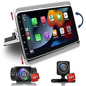 Adjustable Android 10 Car Stereo Wireless CarPlay & Wired Android Auto Single Din 10 Inch Car Radio with Front Camera & Backup Camera - Live Stream Rear View, 2G+32G GPS Navigation Bluetooth AM/FM