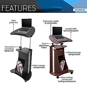Techni Mobili Sit-to-Stand Mobile Medical Laptop Computer Cart, Black