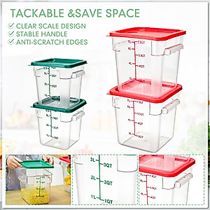 Lallisa 4 Pcs Food Storage Containers with Scales 8 qt and 4 qt Square Containers with Lids and Handles Polycarbonate Air Tight for Home Storage Kitchen Restaurant(Red, Green)