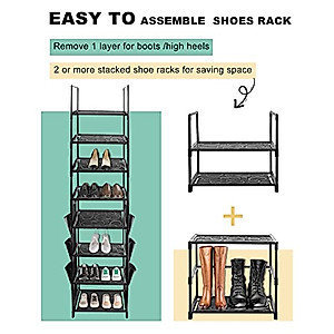 Moweallarge Shoe Rack 17-22 Pairs Stackable 5-Tier Shoes Rack Upgrade Compact Free Standing Shoes Rack with 6-Side Pockets for Small Narrow Space Closet Entryway Dorm Hallway