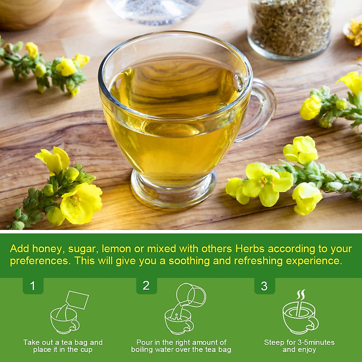 Mullein Tea Bags - Organic Mullein Leaf Tea for Lungs Cleanse and Respiratory Support, Caffeine Free - 30 Tea Bags