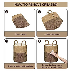 CherryNow Tall Laundry Hamper Woven Storage Basket, Shoe Basket for Entryway, Blanket Basket Living Room, Decorative Basket for Toys, Clothes, 15 x 17.7 Inches, Black & Jute