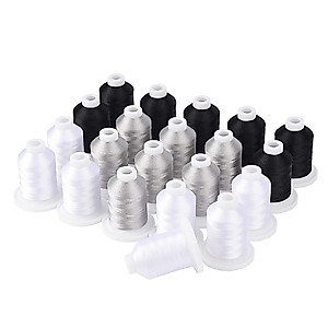 Simthread Embroidery Machine Thread Kit 800Y 21 Spools Black White and Silver Grey Colors for Professional Embroidery Design