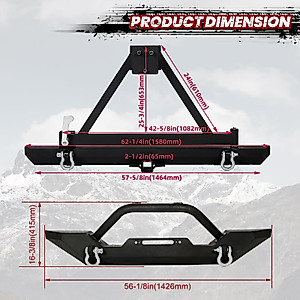 HECASA Front & Rear Bumper Compatible With 1987-1996 Jeep Wrangler YJ 1997-2006 Wrangler TJ W/Tire Carrier and D-Rings Powder Coated Steel Black(3 packages)