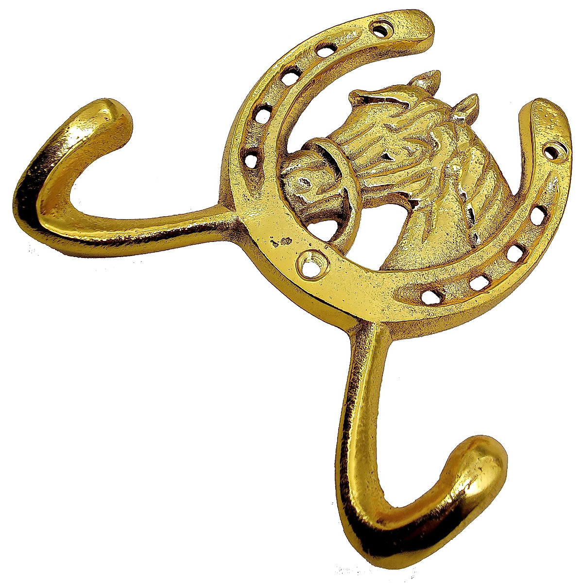 5MOONSUN5 Brass Horseshoe Hook, Rustic Ranch Wall Mounted Coat Hanger, 1.1x4.5x5 inches, 3.5 lbs Weight Capacity, Gold Finish