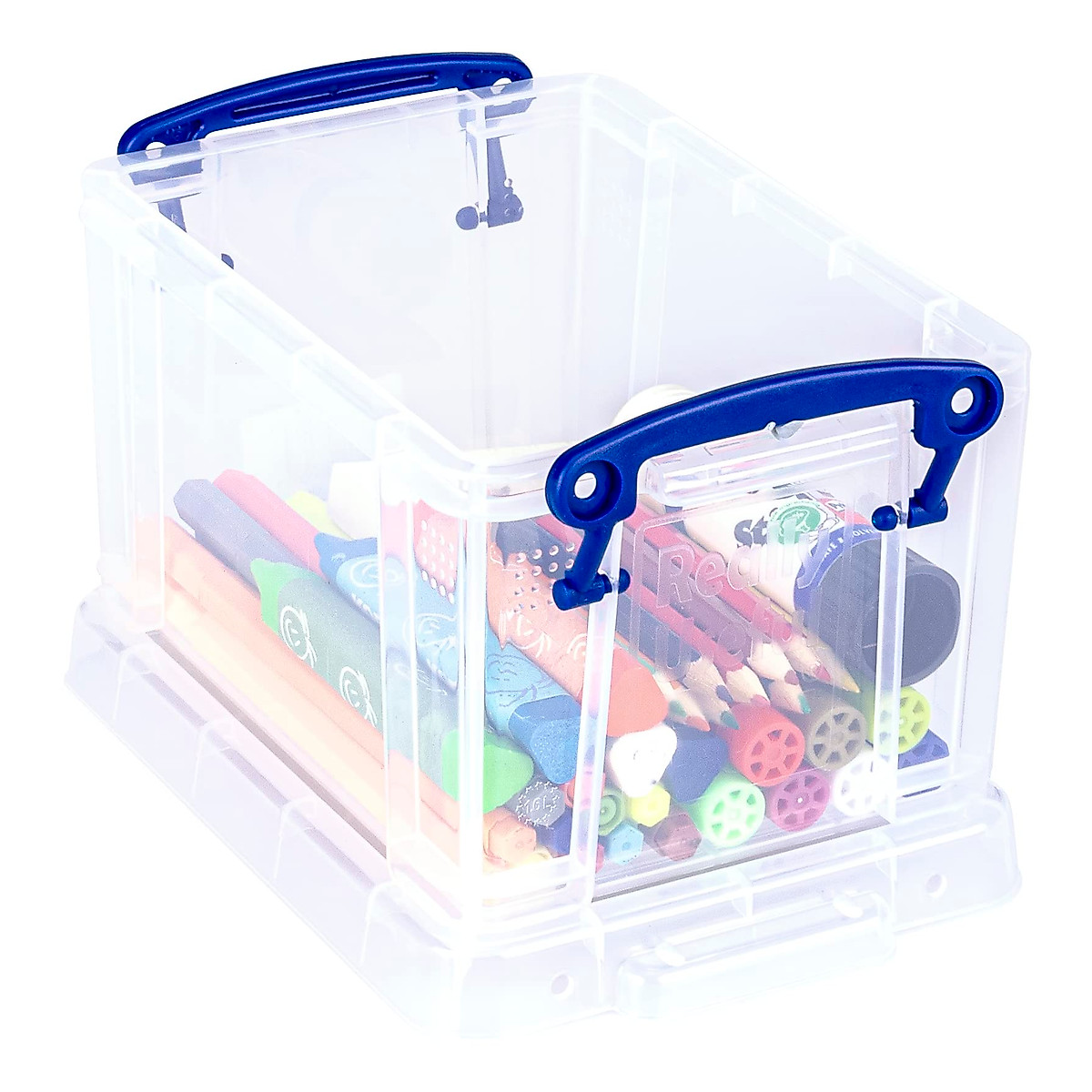 Really Useful Box 1.6 Liter Plastic Stackable Storage Container with Snap Lid & Built-In Clip Lock Handles for Home or Office Organization, 4 Pack