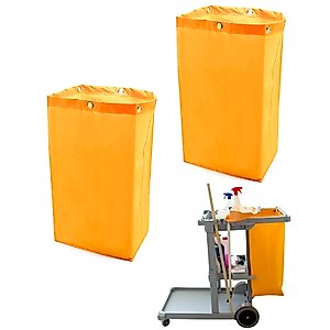 QWORK Janitorial Cart Bag, 24 Gallon Waterproof Large Capacity Padded Housekeeping Commercial Replacement Cleaning Cart Bag for Collecting Trash or Clothing (Yellow), 2 Pack