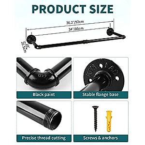 AOKLIT 2 Pack Clothes Rack 36.2 Inch Industrial Pipe Wall Mounted Closet Rod, Space-Saving Clothing Rack, Heavy Duty Detachable Garment Rack, Multi-Purpose Closet Rods For Hanging Clothes 2 Base