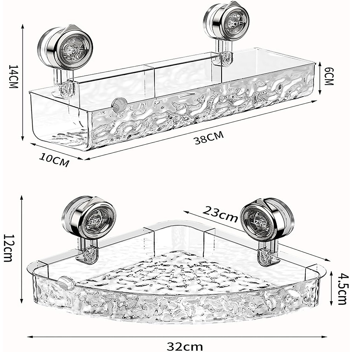 YLBUH Raidley No Drill Clear Wall Caddy, No-Drill Clear Wall Caddy Suction Cup Removable Storage,Suction Caddy For Bathroom,Acrylic Wall Mounted Shower Caddy, Clear, for Bathroom, Kitchen (White-B)