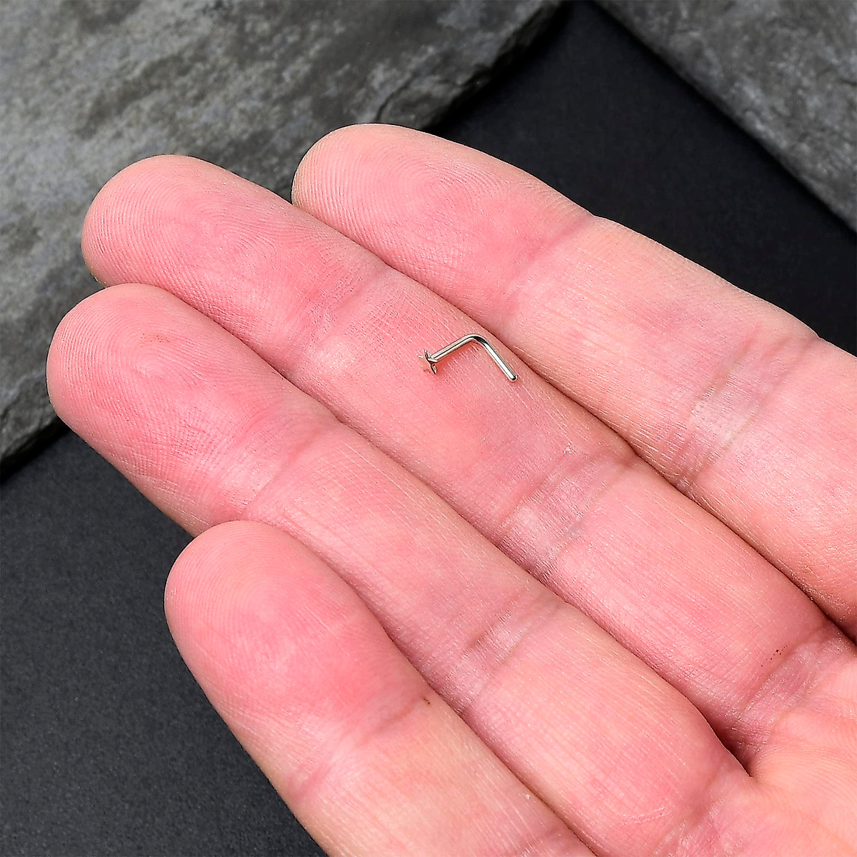 Body Candy 14k White Gold Star L-Shaped Nose Ring 18 Gauge