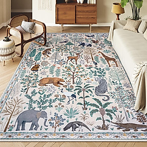 OJIA Jungle 8x10 Area Rugs for Living Room Bedroom Christmas Large Washable Rugs, Thin Modern Nursery Rug Non-Shedding Kids Playroom Rug Stain Resistant Large Carpet Neutral Rugs for Kids Room Dining