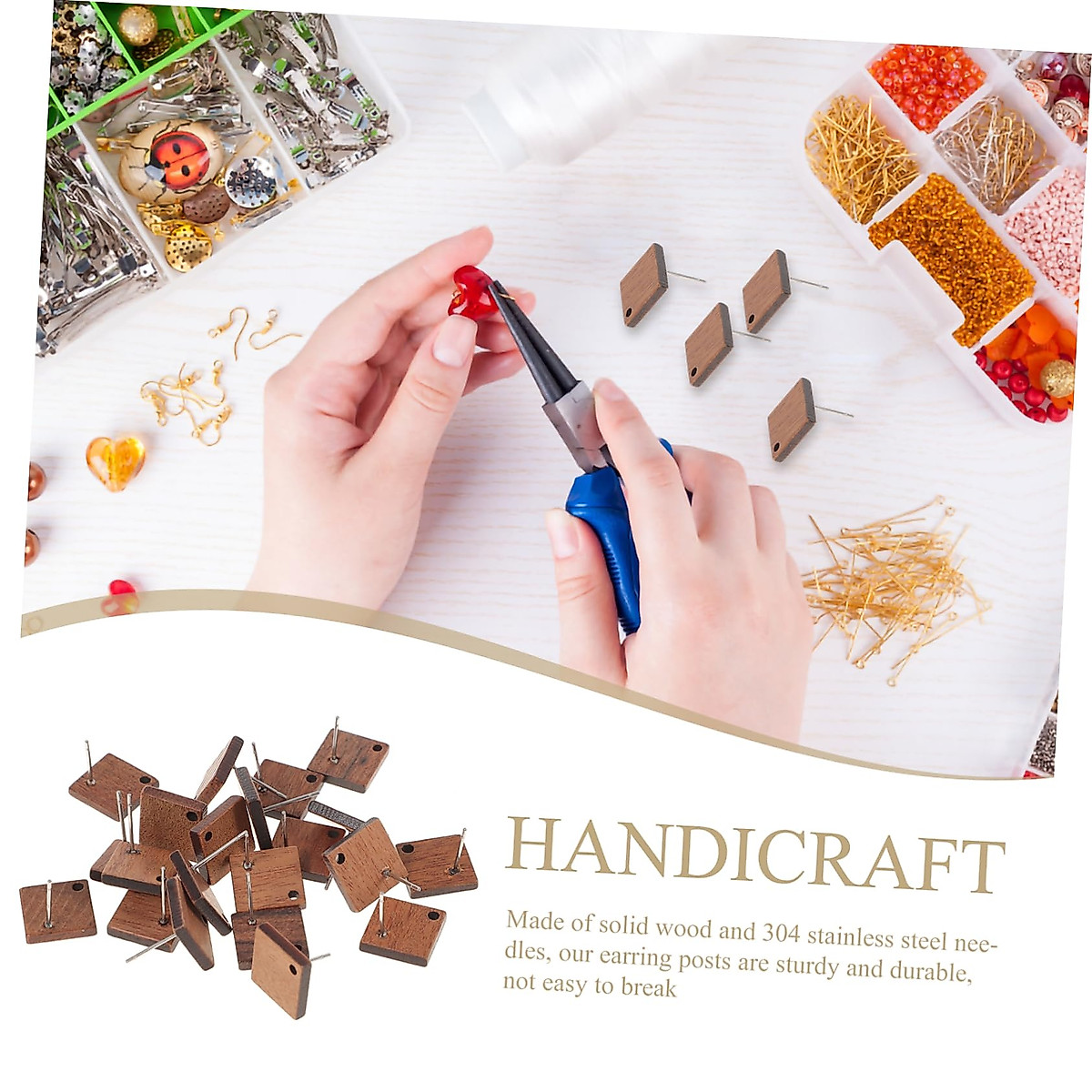 VILLCASE 2sets Wooden Earring Posts Studs Flat Pad DIY Jewelry Accessories for Earring Making 20pcs*2