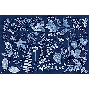 Studio M Floor Flair Cyanotype - Indigo - 2 x 3 Ft Decorative Vinyl Rug - Non-Slip, Waterproof Floor Mat - Easy to Clean,, Ultra Low Profile - Printed in The USA