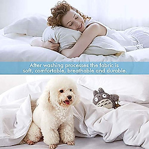 ATsense Duvet Cover King Size, 100% Washed Cotton Linen Feel Super Soft Comfortable, 3-Piece White Duvet Cover Bedding Set, Durable and Easy Care, Simple Style Farmhouse Comforter Cover
