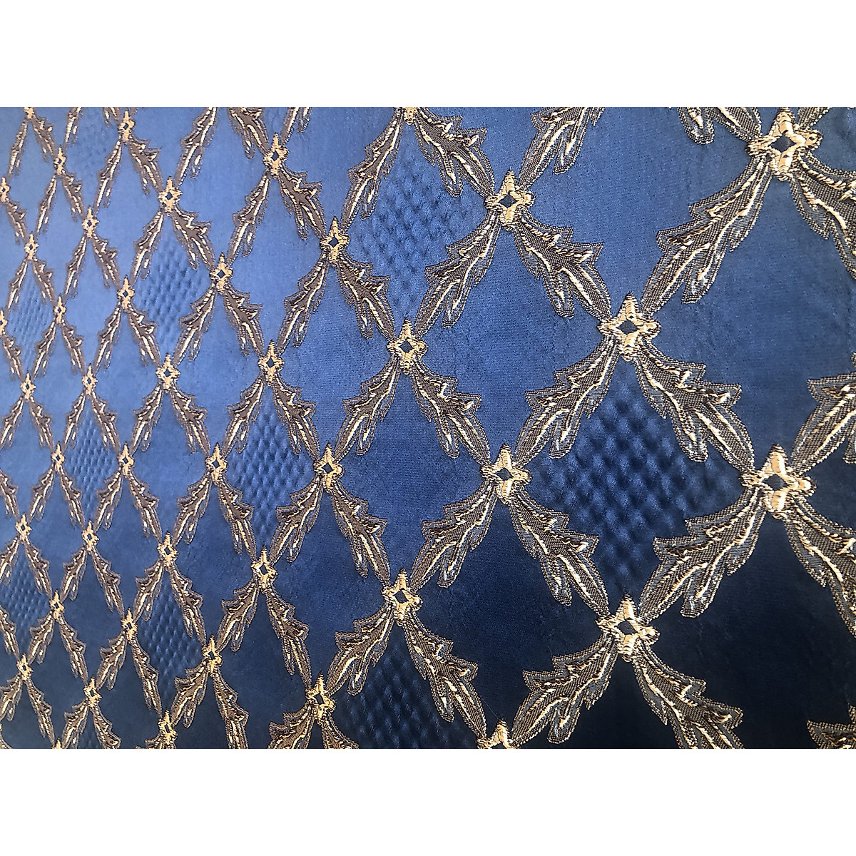 57" Wide Diamond Drapery Upholstery Jacquard Fabric Navy Blue Color by The Yard