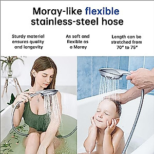 G-Promise Luxury Filtered Handheld Shower Head, 6 Spray Settings Shower Set with Effective Filter of 2 Cartridges, Adjustable Metal Bracket, Extra Long Stretchable Hose, Chrome (Chrome with Filter)