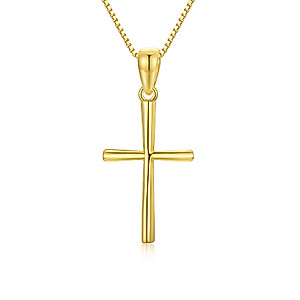 SISGEM 14k Gold Cross Pendant and Box Chain Necklace for Women, Baptism Jewelry Confirmation Gifts for Her, 18 inch