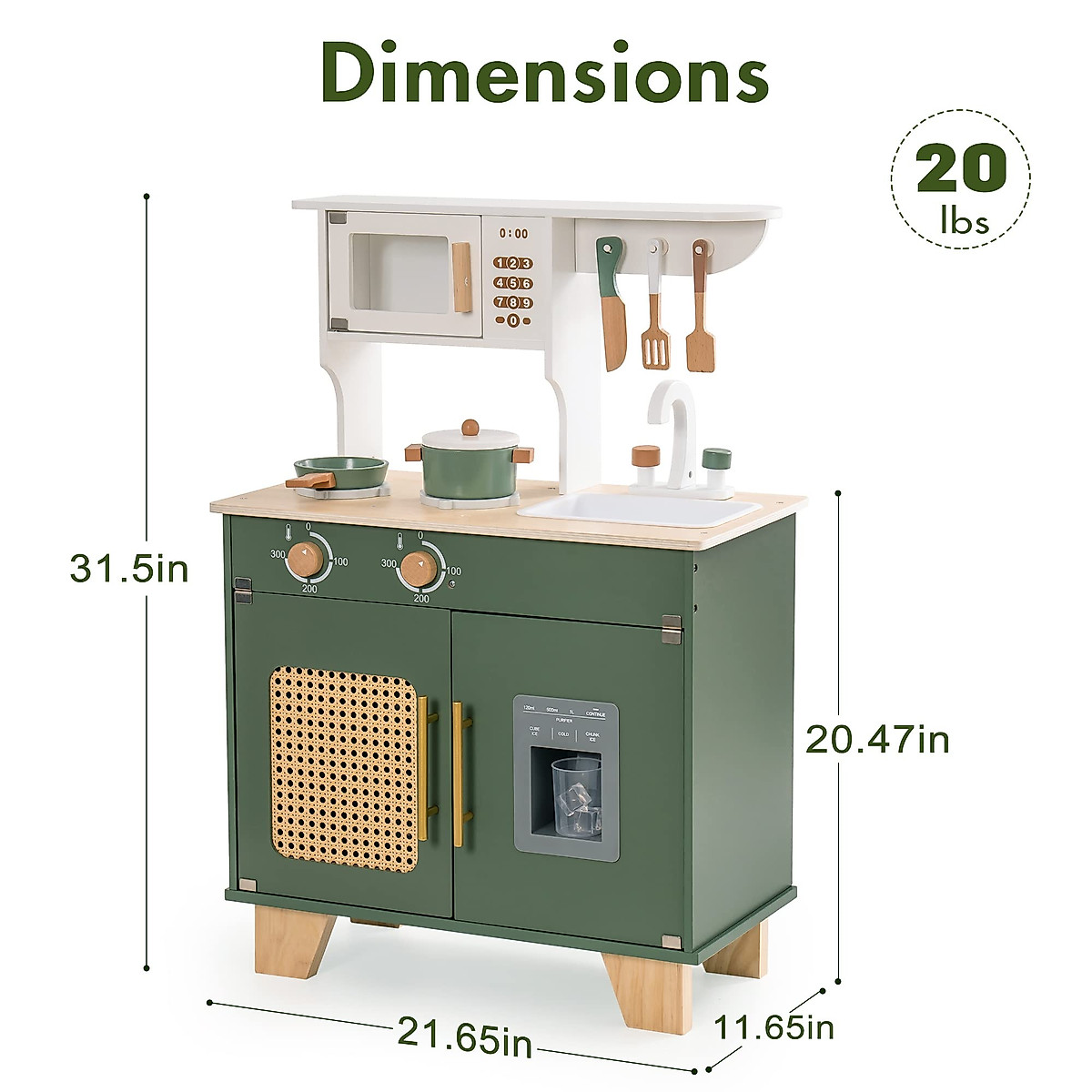 ROBUD Kids Kitchen Playset, Vintage Wooden Play Kitchen with Ice Dispenser, Pretend Toddlers Kitchen Toy with Accessories, Baby Gift for Ages 3 4 5 6 7 8