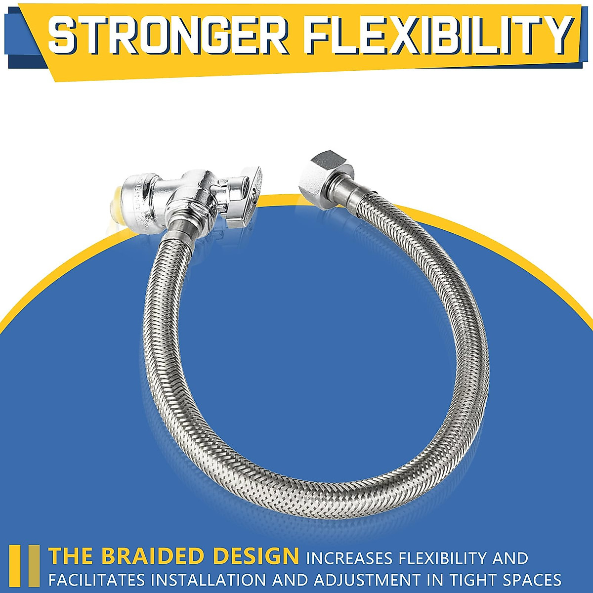 1-Pack GUOFIS Stainless Steel Braided Flexible Faucet Connector,1/2" Nominal Push-fit Angle Stop Valve x 1/2" FIP, 18-Inch Length Faucet Supply Line Hose