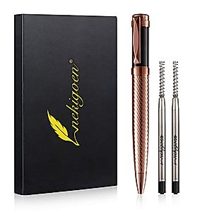 Nekigoen Ballpoint Pen Medium Point Gel Black Ink with 2 Extra Refills,Luxury Stainless Steel Fancy pens Twist to Open Retractable Pen Signature Executive Business Pen for Men Women B1 (Rose Gold)