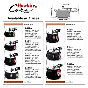 HAWKINS Hawkins Contura Black Pressure Cooker, 5 Litre, Black (Hard Anodized - CB50), Medium