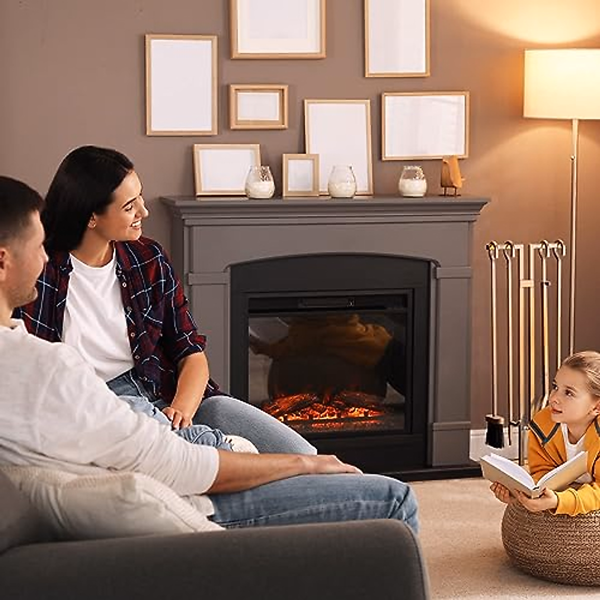 Fireplace Tools Set, 5 pcs Fireplace Accessories - Brass-Plated Poker, Shovel, Tongs & Brush. Easy-to-Assemble Fire Poker Set for Chimney with a Modern Design