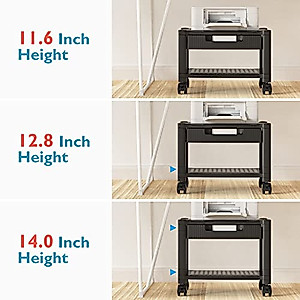 MaxGear Printer Stand, Under Desk Printer Stand with File Storage and Cable Management, Height Adjustable Printer Cart, 2 Tier Computer Printer Desk Stand with 4 Wheels, 3D Printer Table for Office