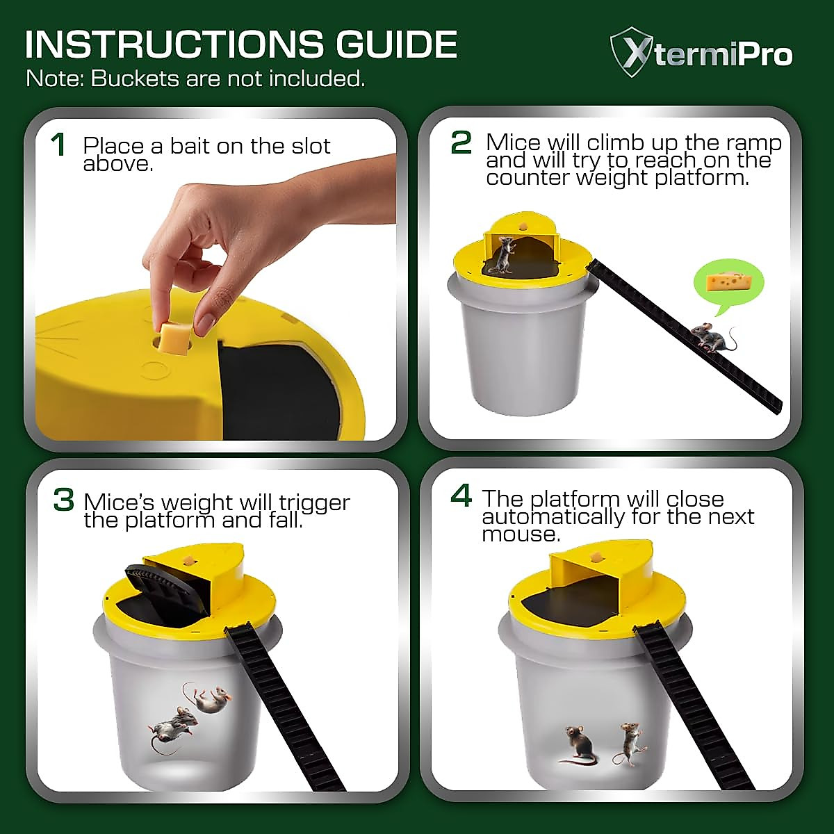 Bucket Mouse Trap -3 Pack | Bucket Trap for Mice and Rats | Multi Catch | Auto Reset 5 Gallon Bucket Mouse Trap | Mouse Traps Bucket for Indoor and Outdoor Use | Reusable Bucket Mouse Trap Lid