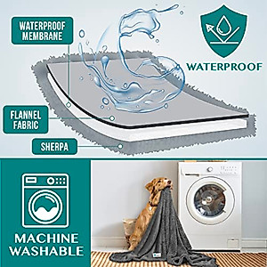 PetAmi Waterproof Dog Blanket for Bed, XL Dog Pet Blanket Couch Cover Protection, Sherpa Fleece Leakproof Bed Blanket for Crate Kennel Sofa Furniture Protector, Reversible Soft Plush 80x60 Grey Grey