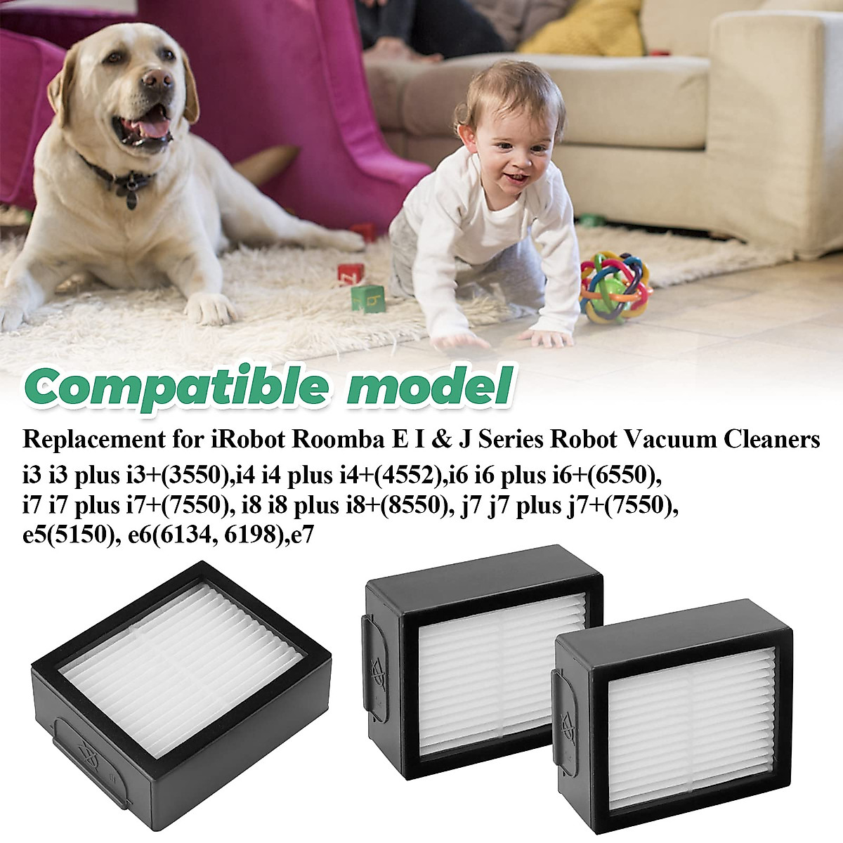 High-efficiency Filters Replacement for iRobot Roomba E I J Series i1+ i3 i3+ i4 i5 i6 i7 i7+ i8 j7 E5 E6 E7 Vacuum Cleaner by Techecook, 6Pack 4639161 Roomba Filters+1 Cleaning Brush