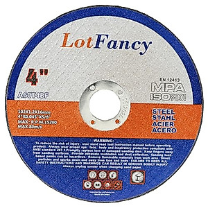 LotFancy Cut Off Wheels, 4 inch, Pack of 10, Angle Grinder Cutting Disc, Metal and Stainless Steel Cutting Wheels, Welding Accessories, Thin Kerf, Flat T1 Cut-Off Tool, 4 x 0.045 x 5/8”