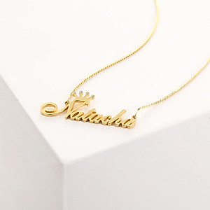 BETHZA Diamond Name Necklace Personalized 925 Sterling Silver Customize Nameplate Pendant Necklaces with Crown Gift for Women Mom