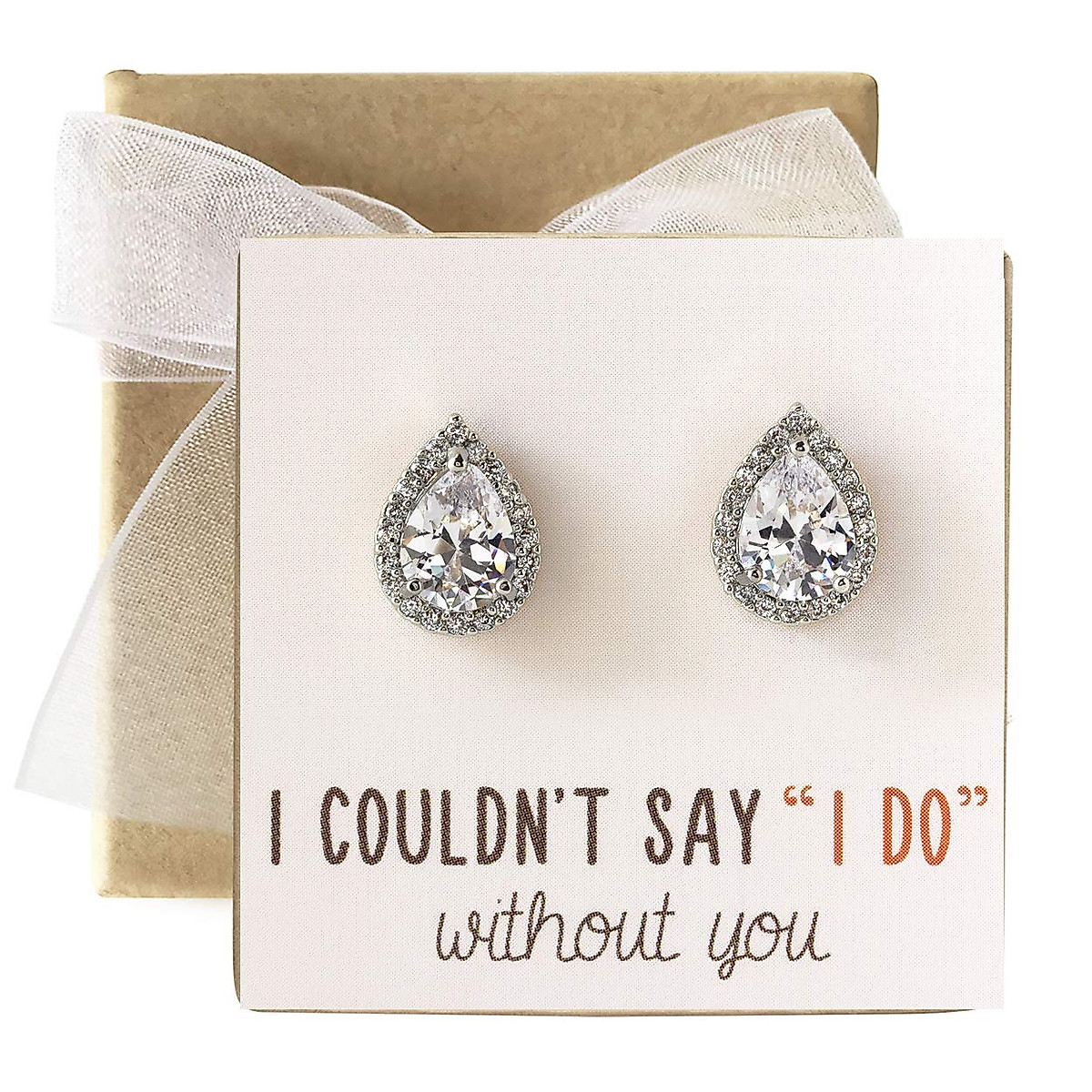 A+O Wedding Bridesmaid Jewelry Gift - Pear Teardrop Stud Earrings in Silver