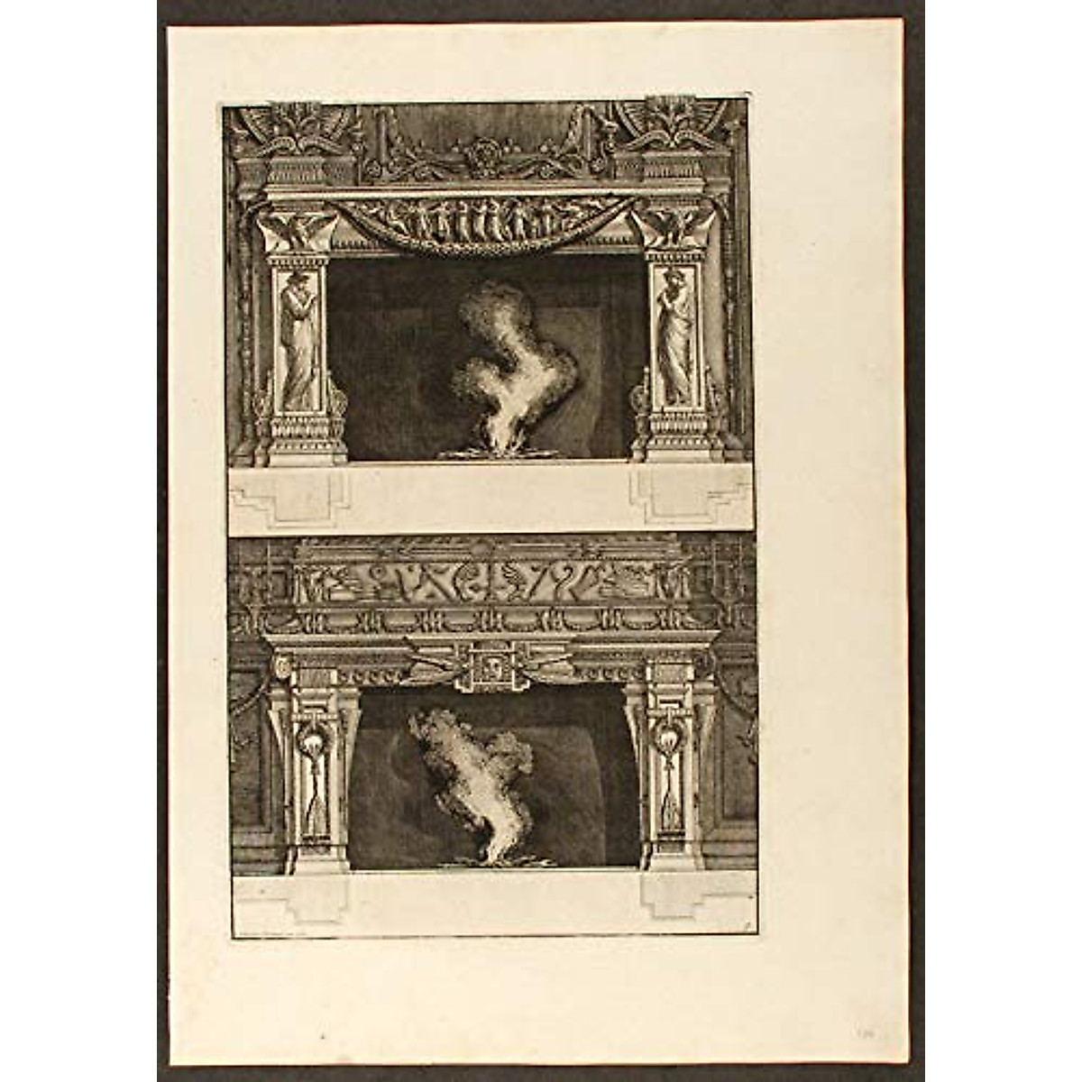 [Plate of two neo-Classical fireplaces, from"Diverse maniere d'adornare i cammini ed ogni altra parte degli edifizi".
