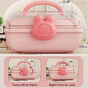 Gujuja Cute Hair Accessories Storage Box Lockable Three-layer Folding Craft Organizers and Storage for Girls Headbands Clips Ties Baby Girl Supplies