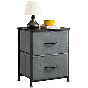 Somdot Nightstand with 2 Drawers, Bedside Table Small Dresser with Removable Fabric Bins for Bedroom Nursery Closet Living Room - Sturdy Steel Frame, Wood Top, Pull Handle - Charcoal Grey/Dark Walnut