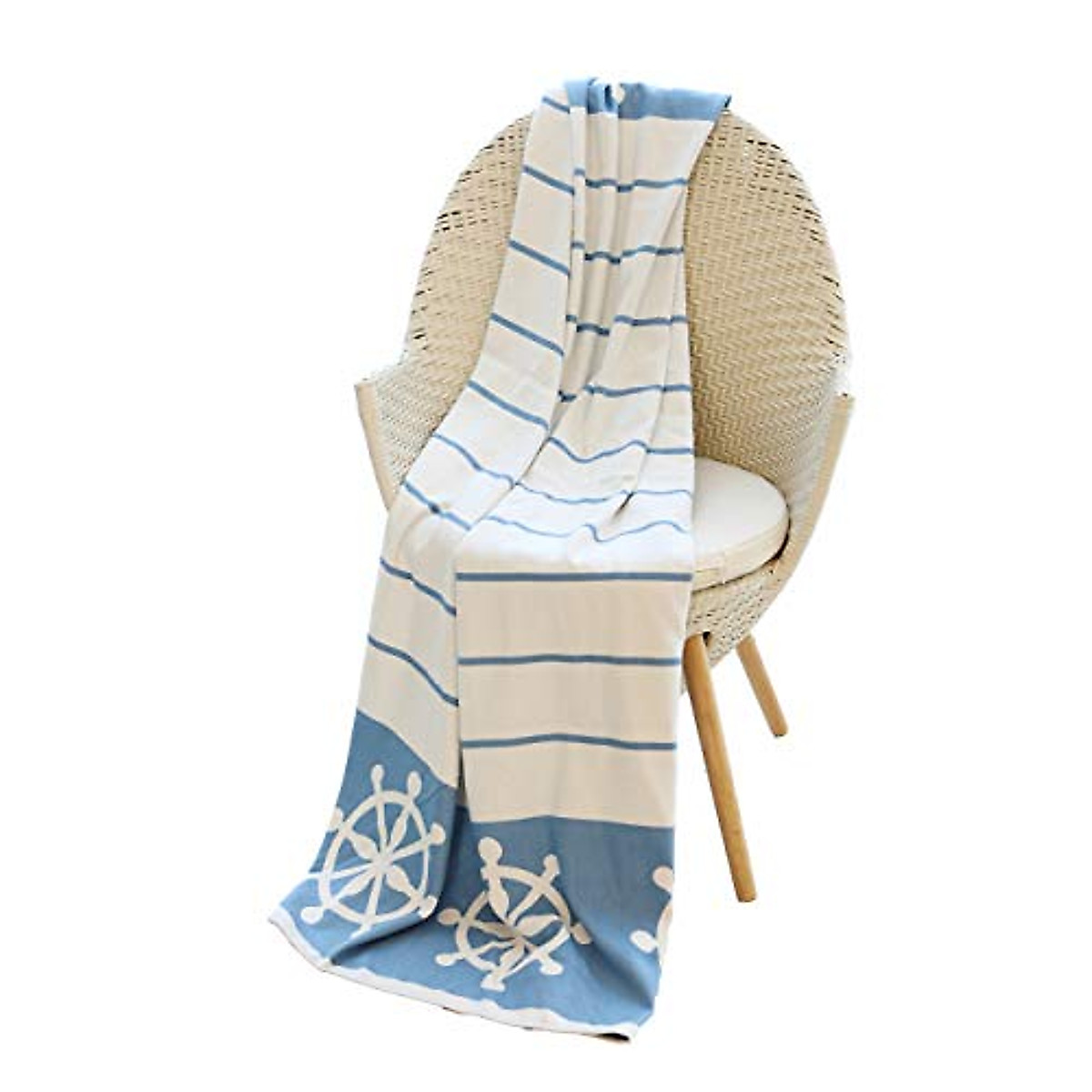 Mika Home Nautical Reversible Cozy Bamboo Fiber Oversized Throw Bed Blankets for Couch, Sofa, Travel, 50X70”, Blue, White