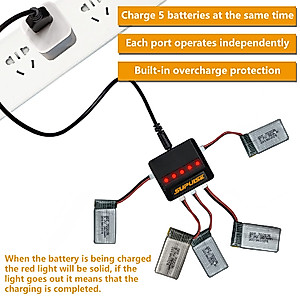 SUPULSE Lipo Battery Charger 1-6S AC/DC 80W and Lipo Battery Charger DC 3.7V 1S 1 Cell RC Charger Micro 5 Ports with LED Indicator
