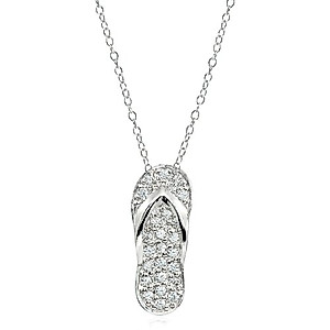 Sterling Silver Cubic Zirconia Flip-Flop Beach Sandal Necklace