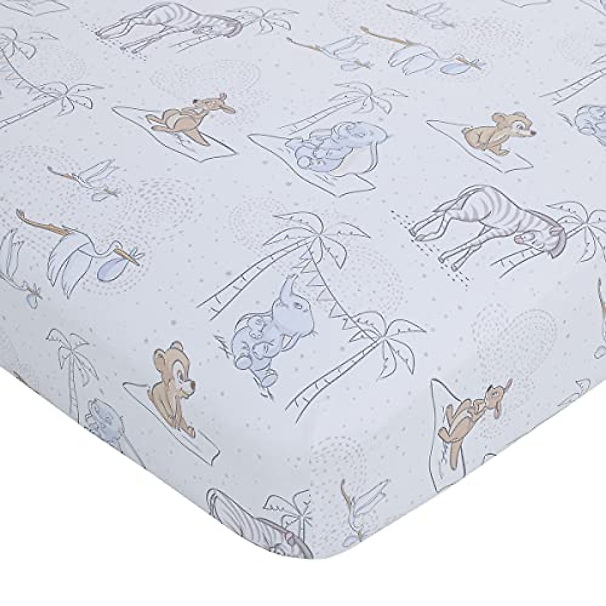 Disney Dumbo Mommy's Little Peanut Ivory, Gray, Blue Kangaroo, Bear, Zebra, Stork with Palm Trees 6Piece Nursery Crib Bedding Set, Ivory, Blue, Grey, Tan