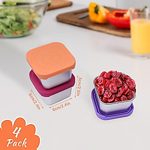 ZHAO Stainless Steel Snack Containers with Silicone Lids Small Metal Food Storage Containers Lunch Snack Condiment Sauce Storage Set for Travel, Picnic, Office (4)
