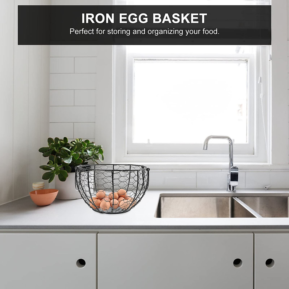 Yardwe Wire Egg Basket with Handles Metal Egg Storage Basket Chicken Eggs Holder Organizer Food Storage Container Case for Kitchen