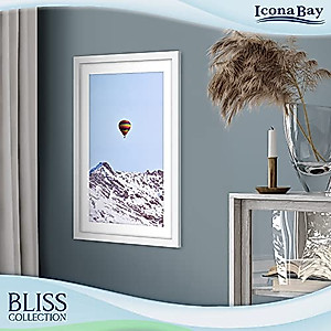 Icona Bay 11x17 White Picture Frame Fits 16x10 Photos with Mat to 9x14 Image, Modern Style Wood Composite Poster Frame, Wall Mount Only, Bliss Collection