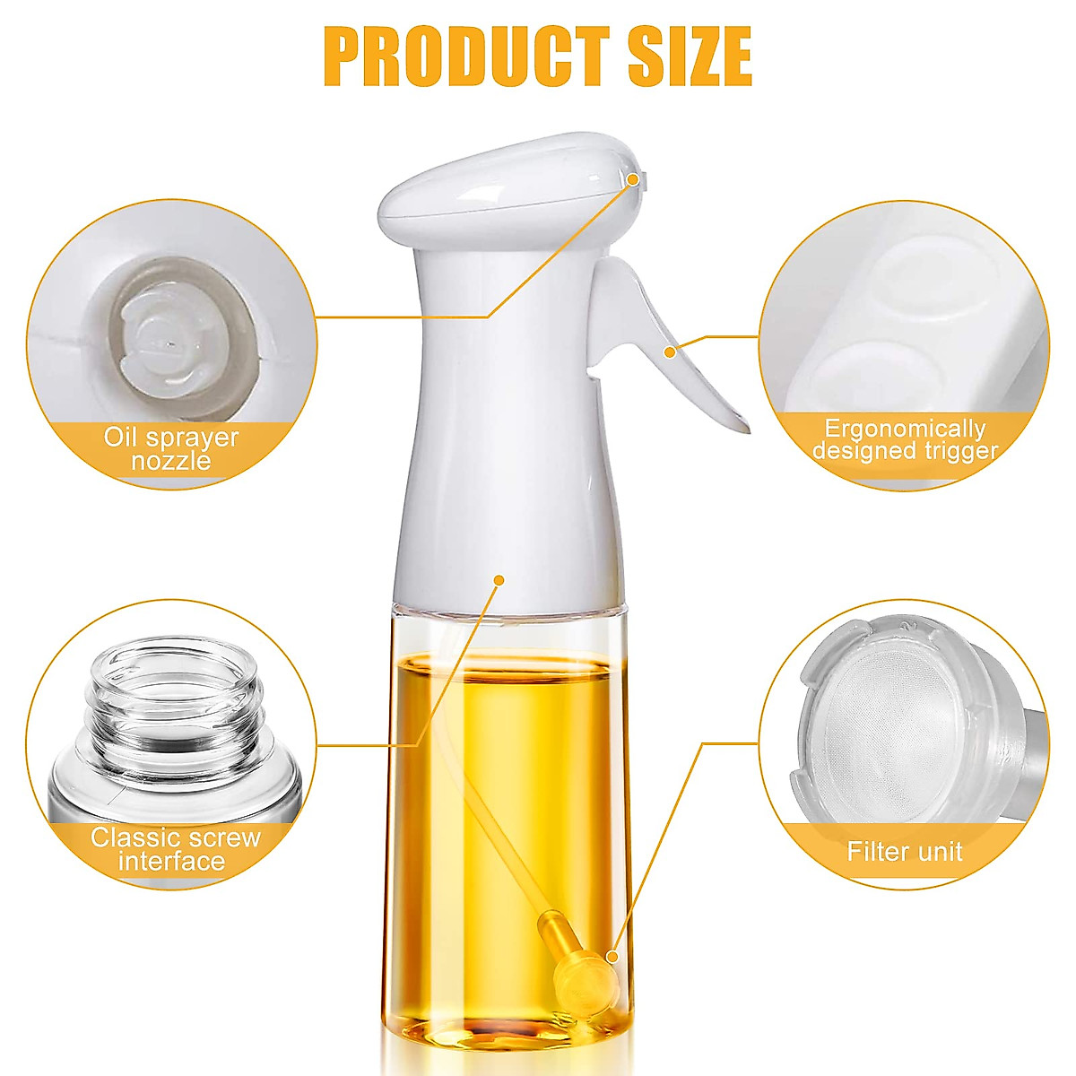 Olive Oil Sprayer for Cooking, 180ml Oil Spray Bottle Mister - Food Grade Oil Vinegar Spritzer Sprayer Dispenser Bottles Gadgets for Cooking, Kitchen, Air Fryer, Salad, Baking, Grilling, Frying (6 oz)