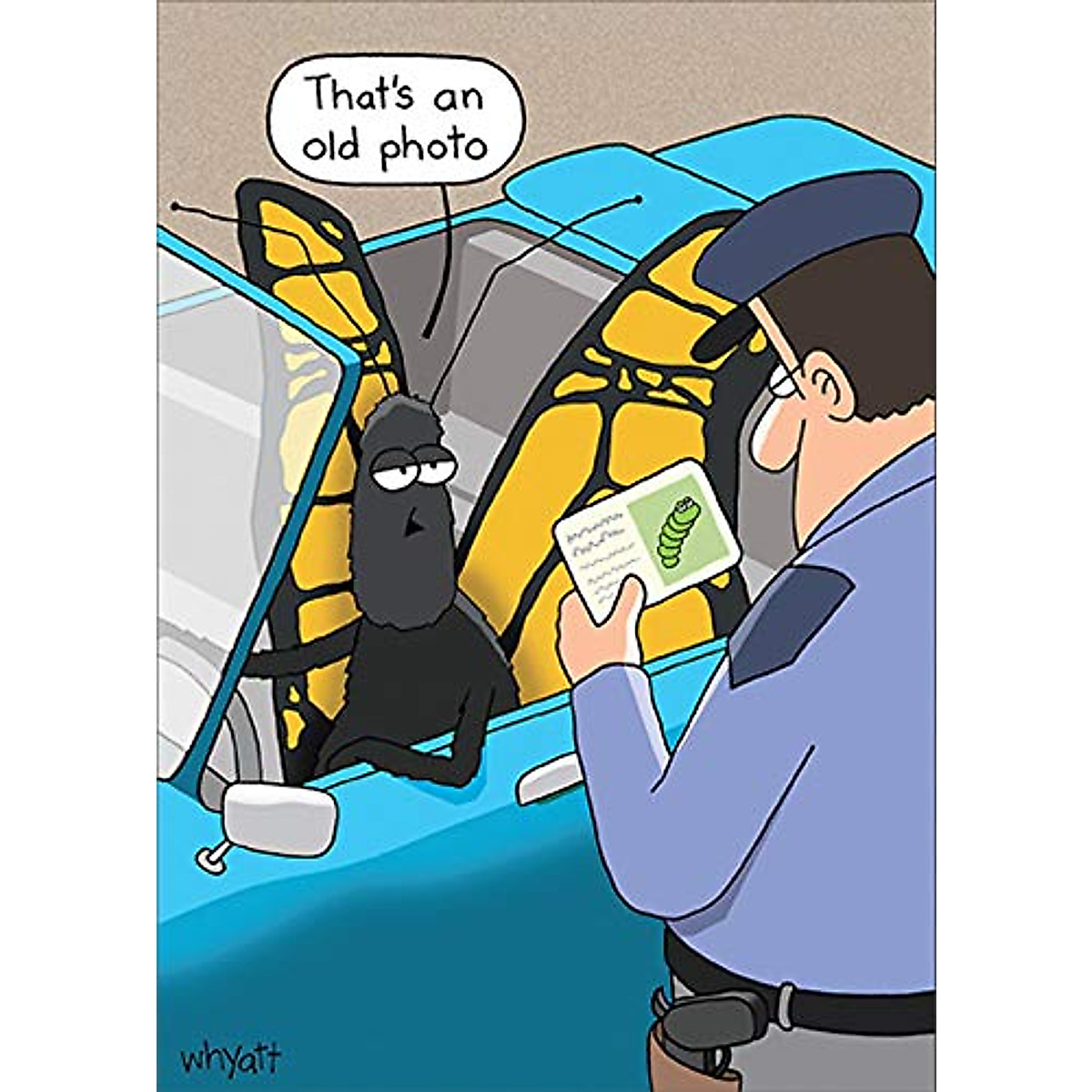 RSVP Funny Birthday Greeting Card - Old Photo : Butterfly and Policeman Funny/Humorous,Blue,5" x 7",GC-B3187A