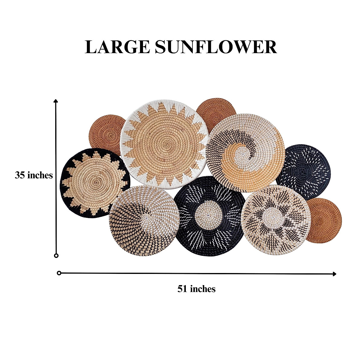 ChumDecor Set of 10 Handcrafted Boho Wall Basket Decor, Wall Hanging Baskets, Decorative Plates for Wall, Handmade from Vietnam Unique Wicker Wall Art Decor